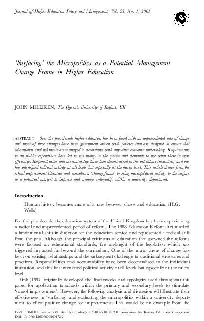 (PDF) Surfacing' the Micropolitics as a Potential Management Change ...