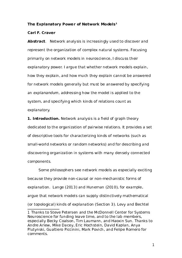 (DOC) The Explanatory Power of Network Models