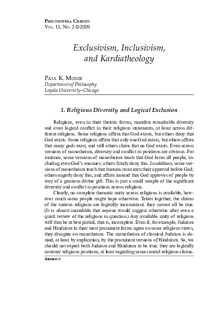 (PDF) Exclusivism, Inclusivism, and Kardiatheology