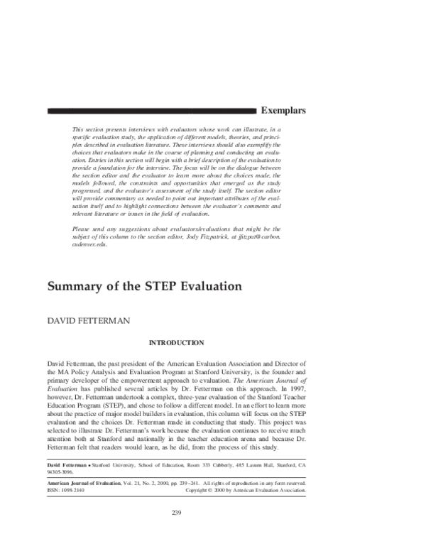 (PDF) Summary of the STEP Evaluation