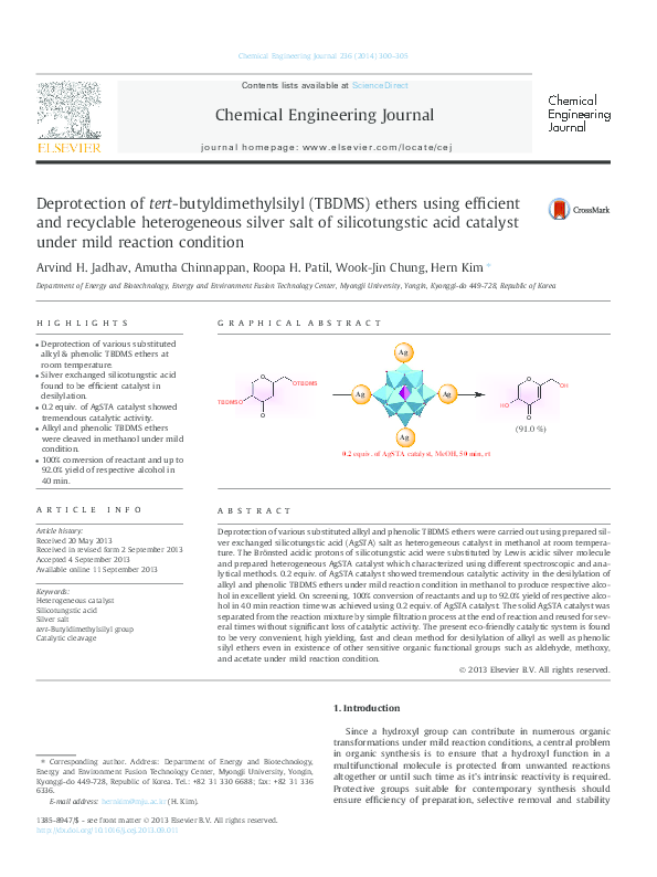 (PDF) Deprotection of tert-butyldimethylsilyl (TBDMS) ethers using ...