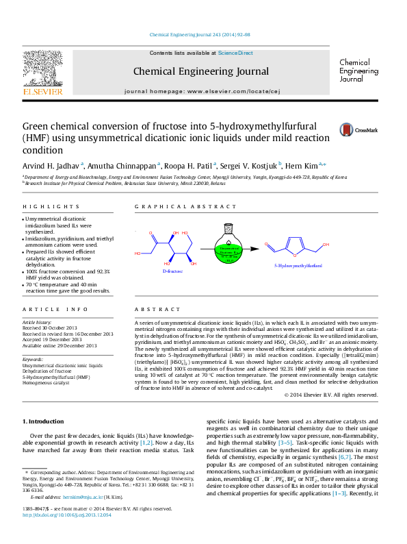 (PDF) Green chemical conversion of fructose into 5-hydroxymethylfurfural (HMF) using ...