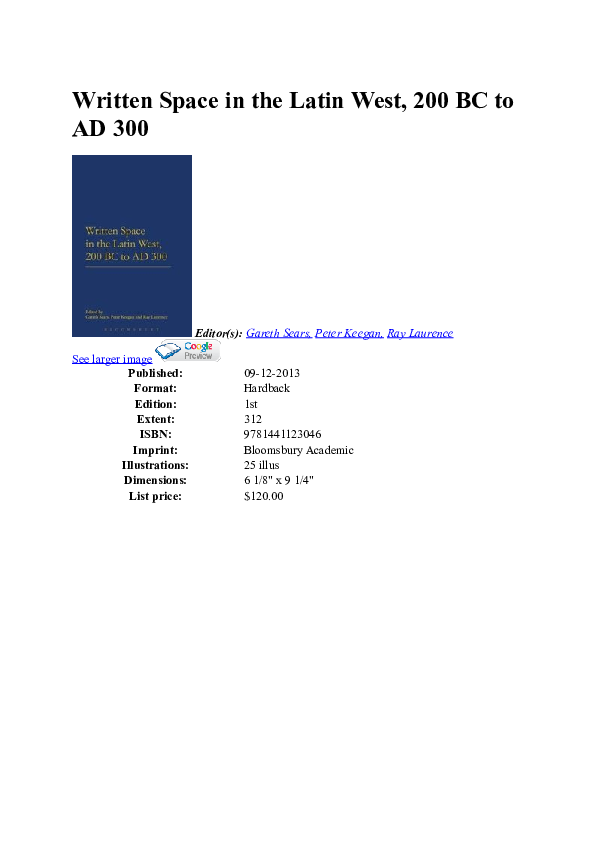 (DOC) Written Space in the Latin West, 200 BC to AD 300