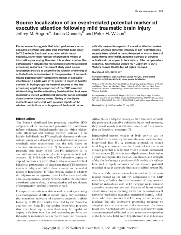 Source localization of an event-related potential marker of executive attention following mild ...