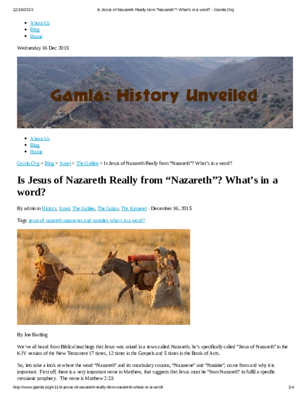 (PDF) Is Jesus of Nazareth Really from “Nazareth”? What’s in a Word ...