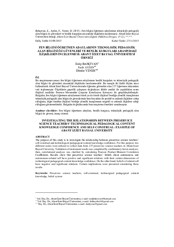 (PDF) INVESTIGATING THE RELATIONSHIPS BETWEEN PRESERVICE SCIENCE TEACHERS’ TECHNOLOGICAL ...
