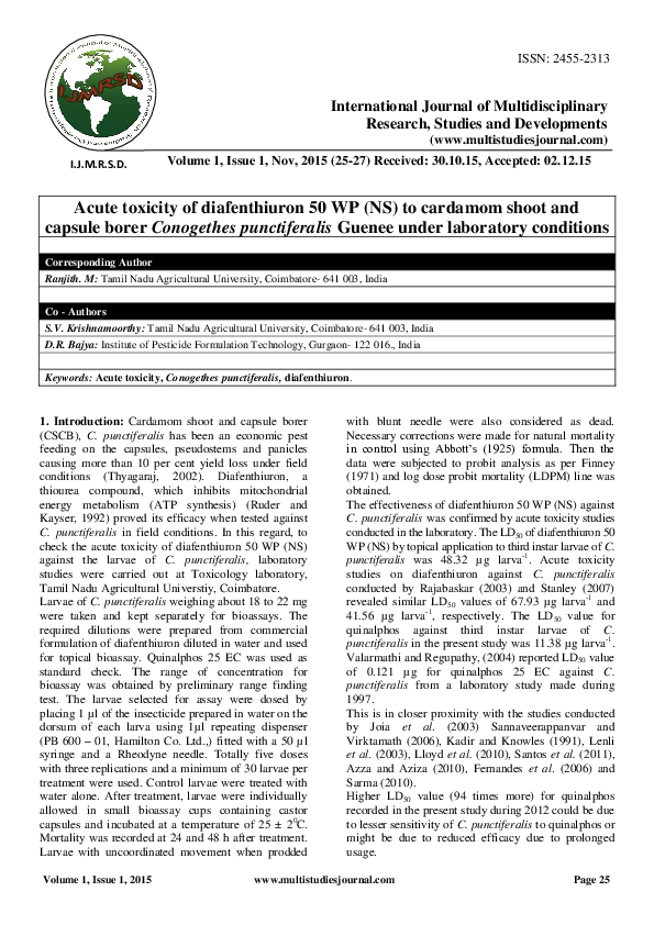 (PDF) Acute toxicity of diafenthiuron 50 WP (NS) to cardamom shoot and ...
