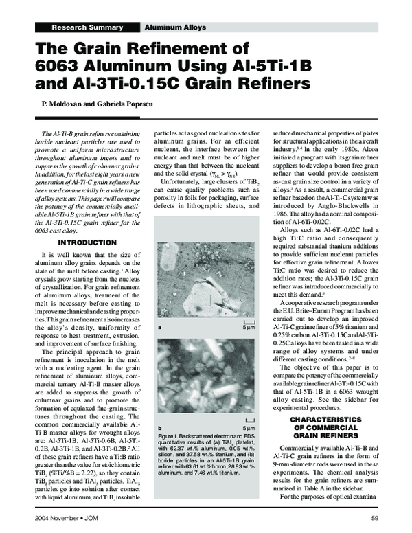 (PDF) The grain refinement of 6063 aluminum using Al-5Ti-1B and Al-3Ti ...