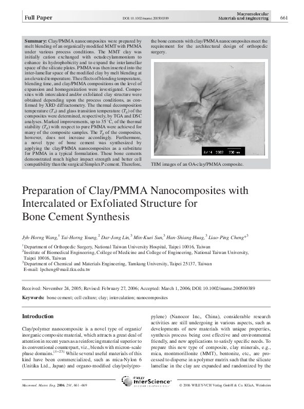 (PDF) Preparation of Clay/PMMA Nanocomposites with Intercalated or ...