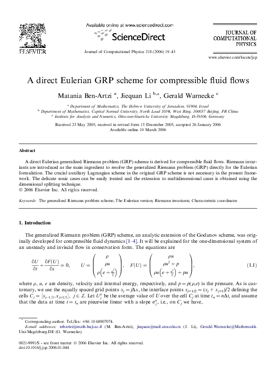 (PDF) A direct Eulerian GRP scheme for compressible fluid flows