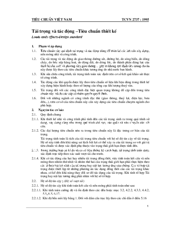 (PDF) TCVN 2737 1995 Tai trong va tac dong - Tieu chuan thiet ke | Kha Vu - Academia.edu