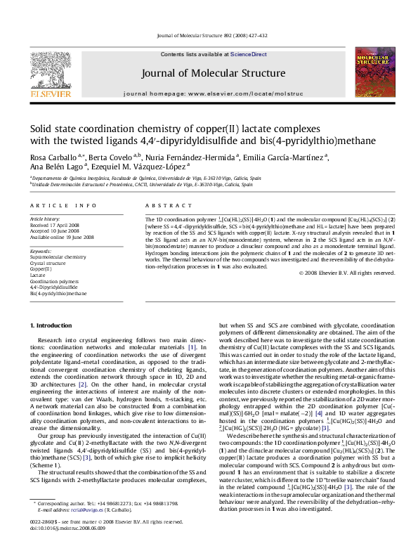 (PDF) Solid state coordination chemistry of copper(II) lactate complexes with the twisted ...