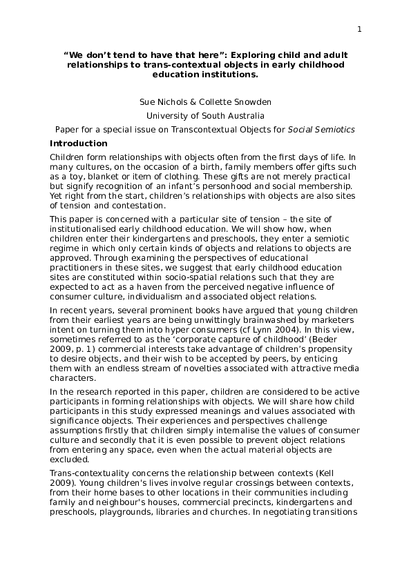 (PDF) ‘Special’ non-human actors in the ‘inclusive’ early childhood ...