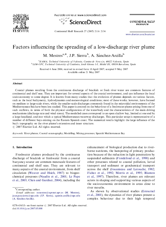 (PDF) Factors influencing the spreading of a low-discharge river plume