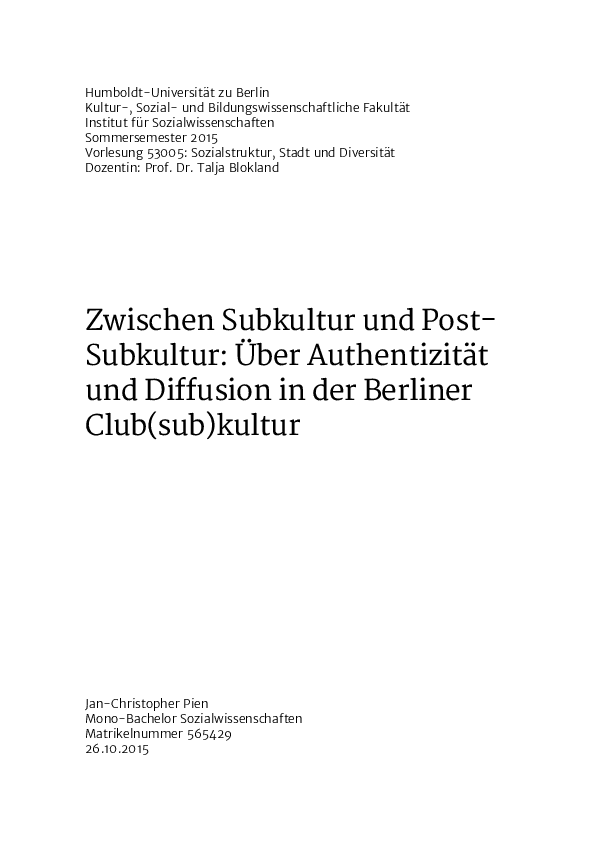 (PDF) Zwischen Subkultur und Post- Subkultur: Über Authentizität und ...