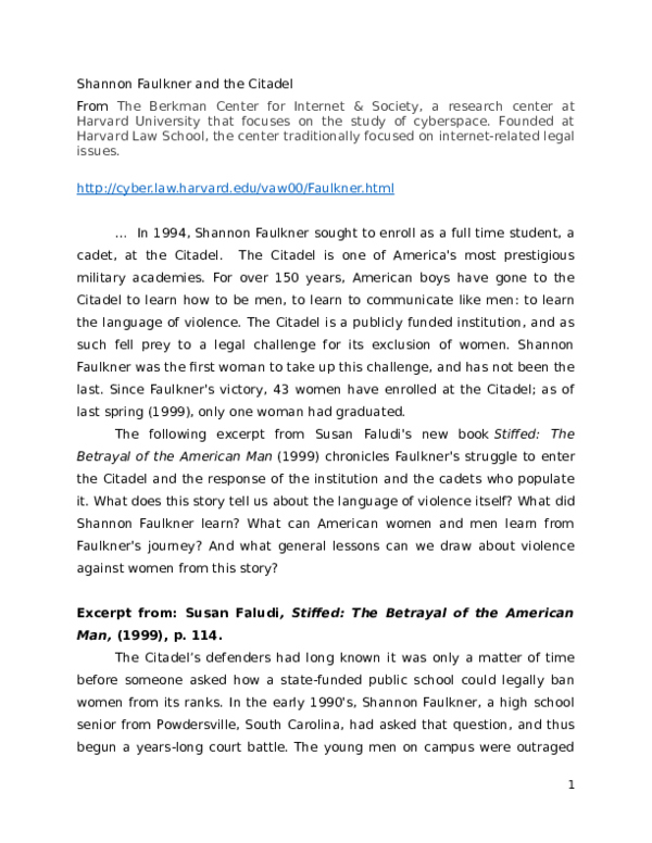 (DOC) Shannon Faulkner's Fight at The Citadel