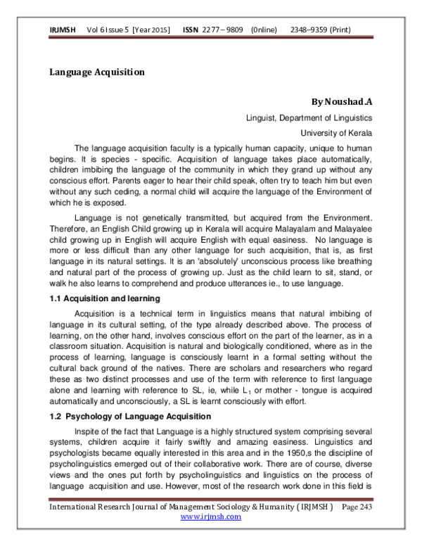 (PDF) Language Acquisition