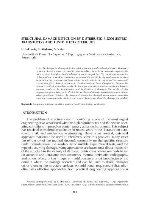 (PDF) Structural-Damage Detection by Distributed Piezoelectric Transducers and Tuned Electric ...