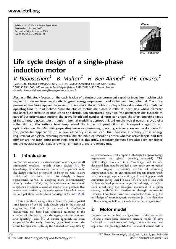 (PDF) Life cycle design of a single-phase induction motor