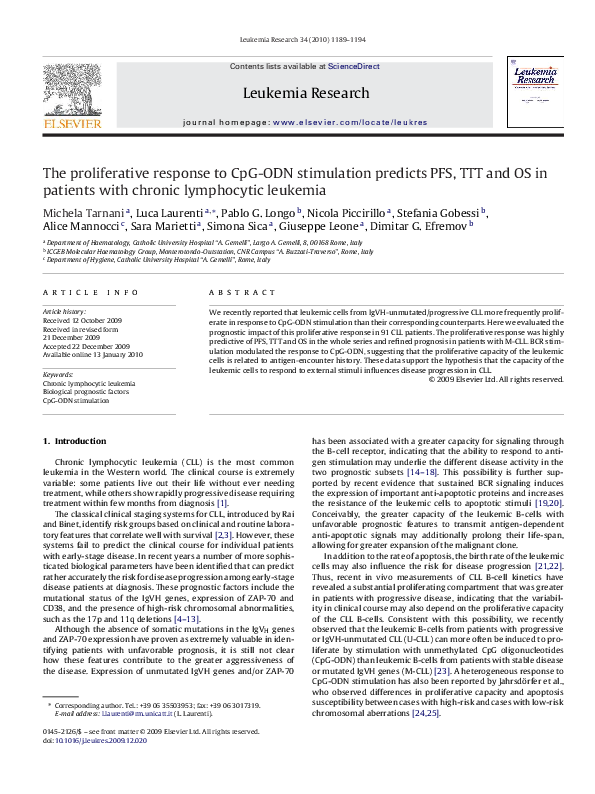 (PDF) The proliferative response to CpG-ODN stimulation predicts PFS ...