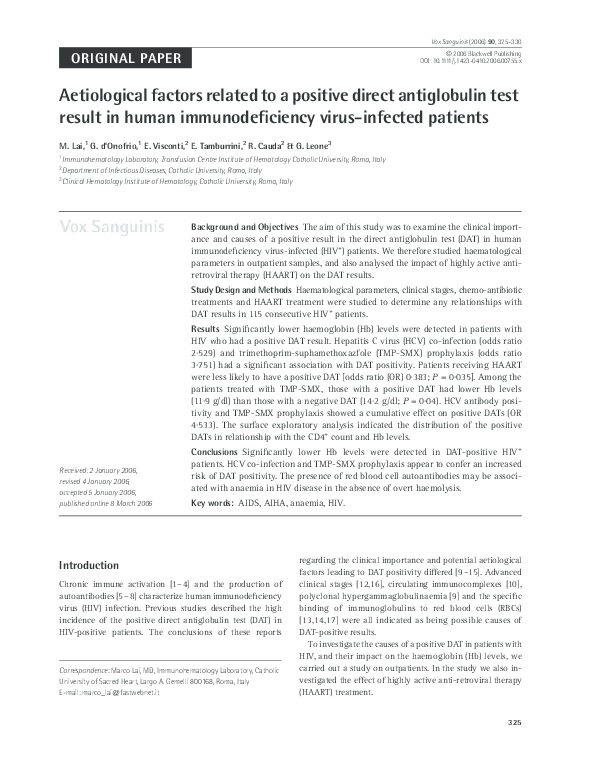 (PDF) Aetiological factors related to a positive direct antiglobulin ...