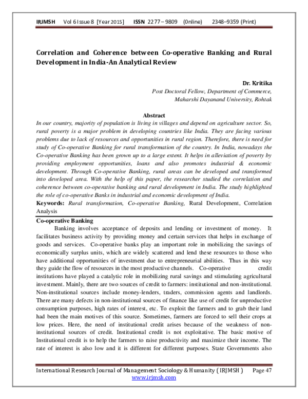 (PDF) Correlation and Coherence between Co-operative Banking and Rural ...