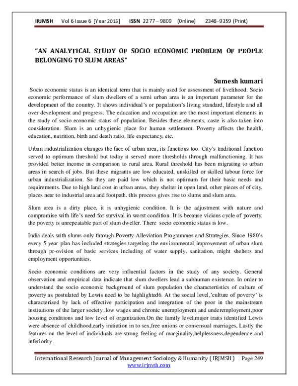 (PDF) AN ANALYTICAL STUDY OF SOCIO ECONOMIC PROBLEM OF PEOPLE BELONGING ...