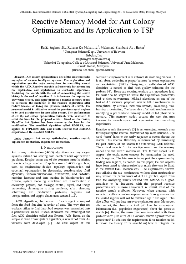 (PDF) Reactive Memory Model for Ant Colony Optimization and Its ...