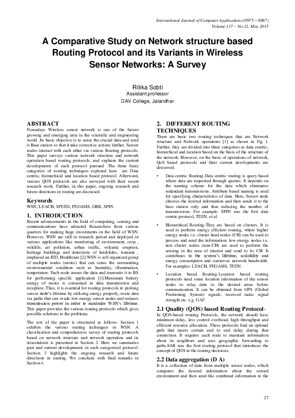 (PDF) A Comparative Study on Network structure based Routing Protocol and its Variants in ...