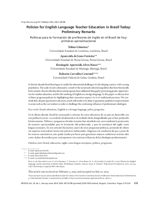 (PDF) Policies for English Language Teacher Education in Brazil Today ...