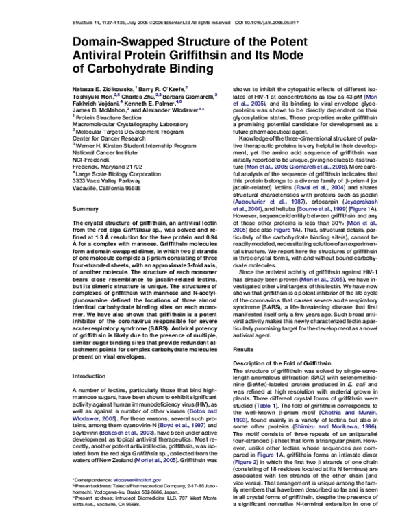 (PDF) Domain-Swapped Structure of the Potent Antiviral Protein ...