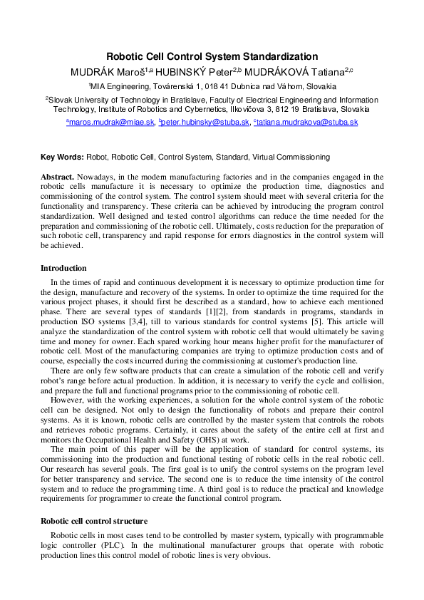 (PDF) Robotic Cell Control System Standardization