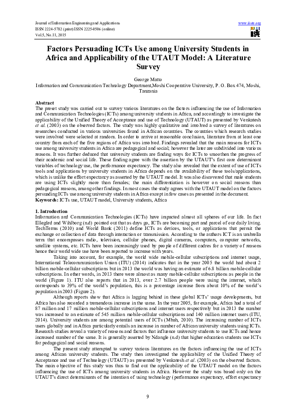 (PDF) Factors Persuading ICTs Use among University Students in Africa ...