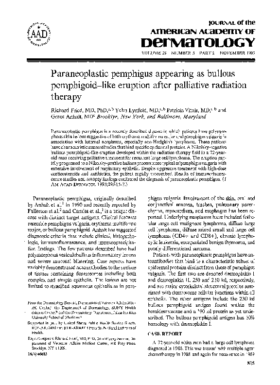 (PDF) Paraneoplastic pemphigus appearing as bullous pemphigoid-like ...