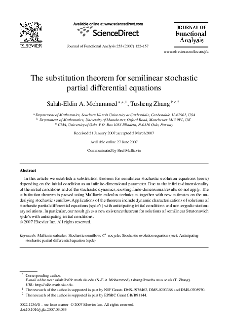 Pdf The Substitution Theorem For Semilinear Stochastic Partial Differential Equations