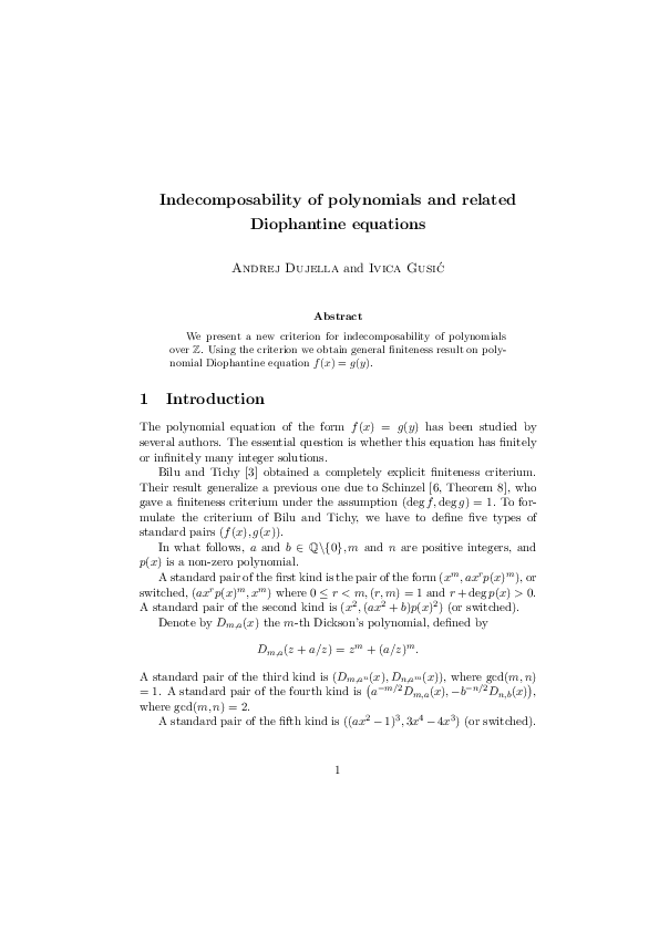(PDF) Indecomposability Criteria for Polynomials