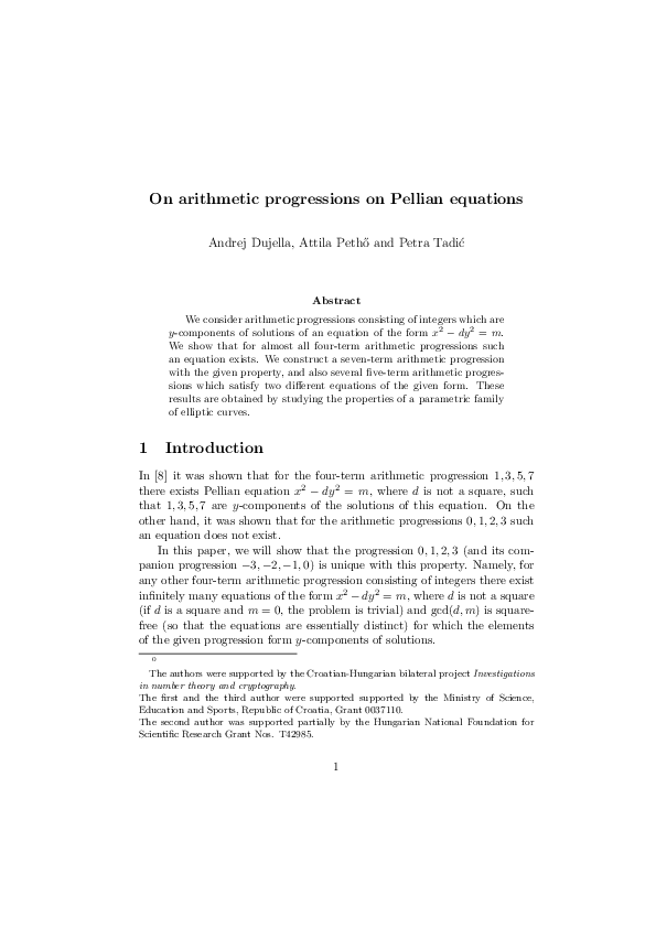 (PDF) On arithmetic progressions on Pellian equations