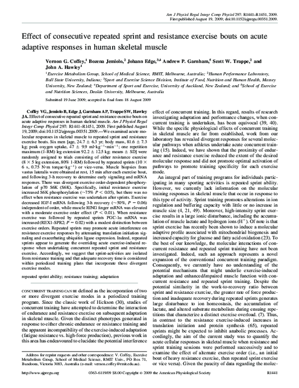 (PDF) Effect of consecutive repeated sprint and resistance exercise ...