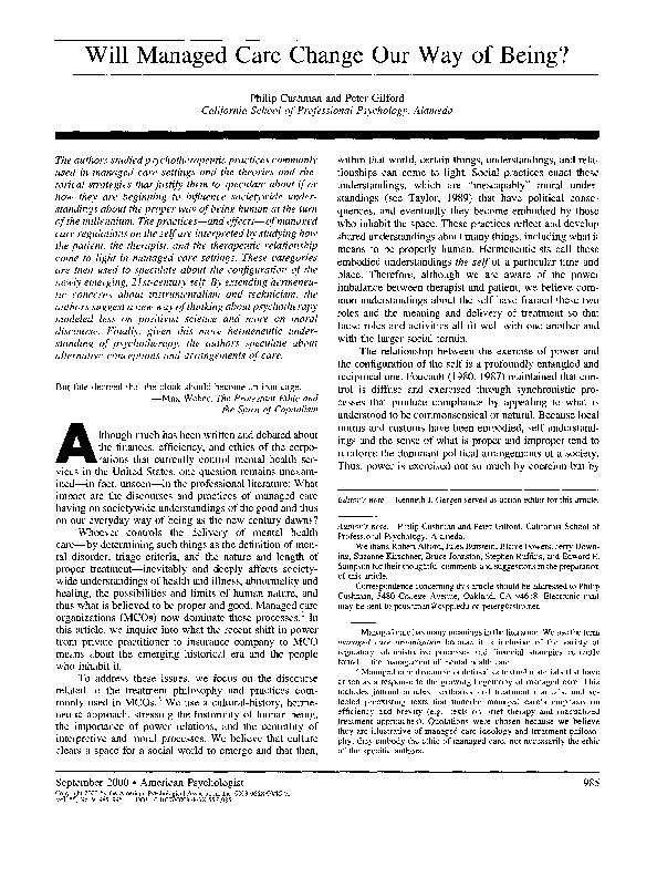 (PDF) Will Managed Care Change Our Way of Being?