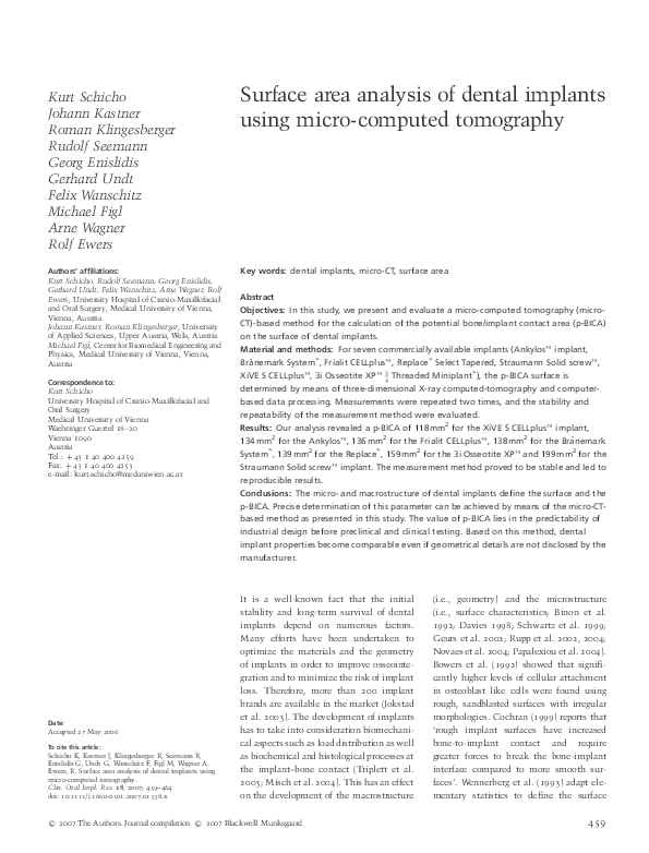 (PDF) Surface area analysis of dental implants using micro-computed ...