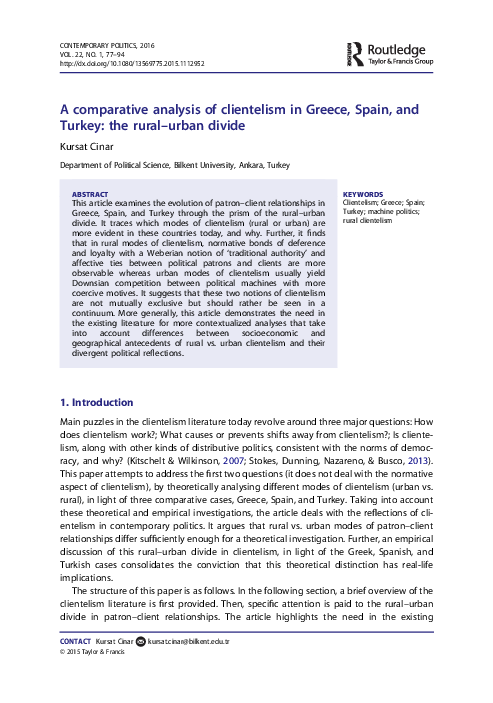 (PDF) A Comparative Analysis of Clientelism in Greece, Spain, and ...