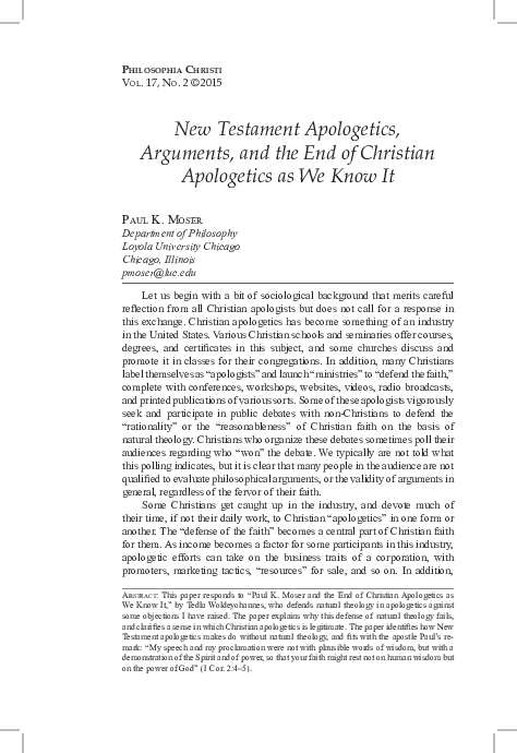 (PDF) New Testament Apologetics and Arguments