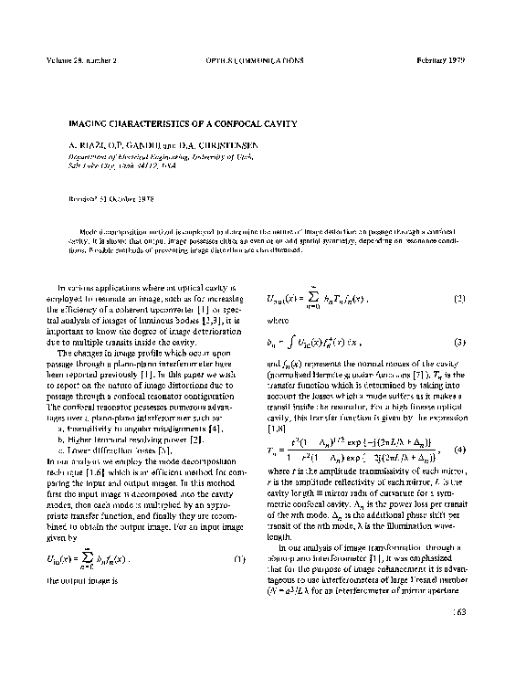 (PDF) Imaging characteristics of a confocal cavity