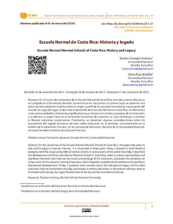 (PDF) Escuela Normal de Costa Rica: Historia y legado