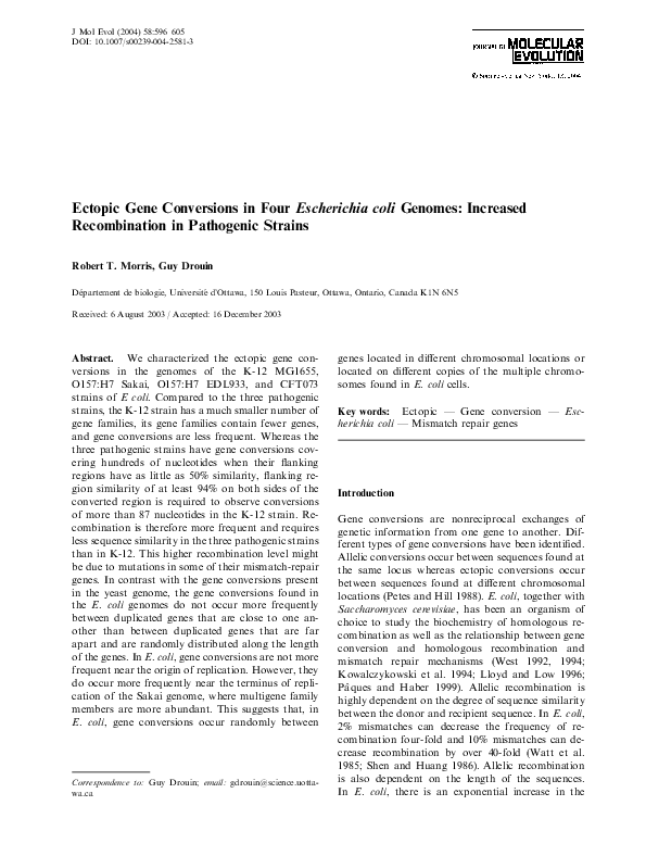 (PDF) Ectopic Gene Conversions in Pathogenic E. coli Genomes