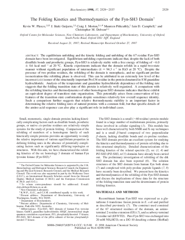(PDF) The Folding Kinetics and Thermodynamics of the Fyn-SH3 Domain