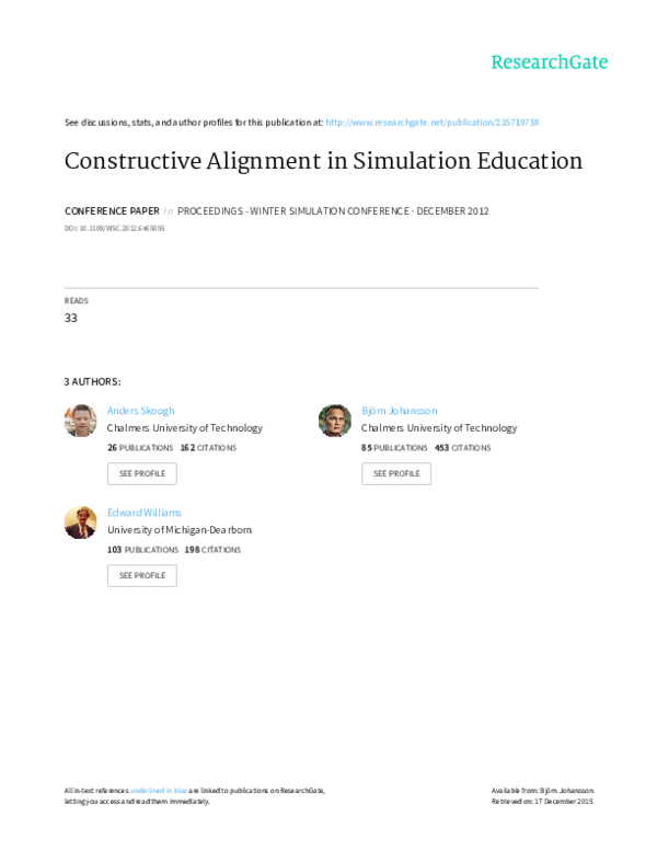 (PDF) Constructive Alignment in Simulation Education