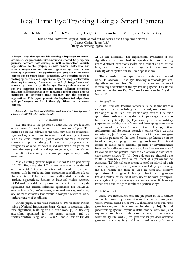 (PDF) Real-time eye tracking using a smart camera