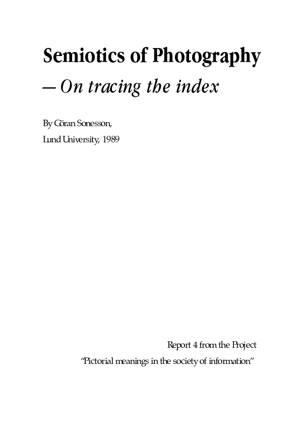 (PDF) Semiotics of photography-On tracing the index