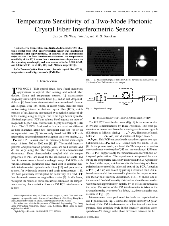 (PDF) Temperature sensitivity of a two-mode photonic crystal fiber interferometric sensor